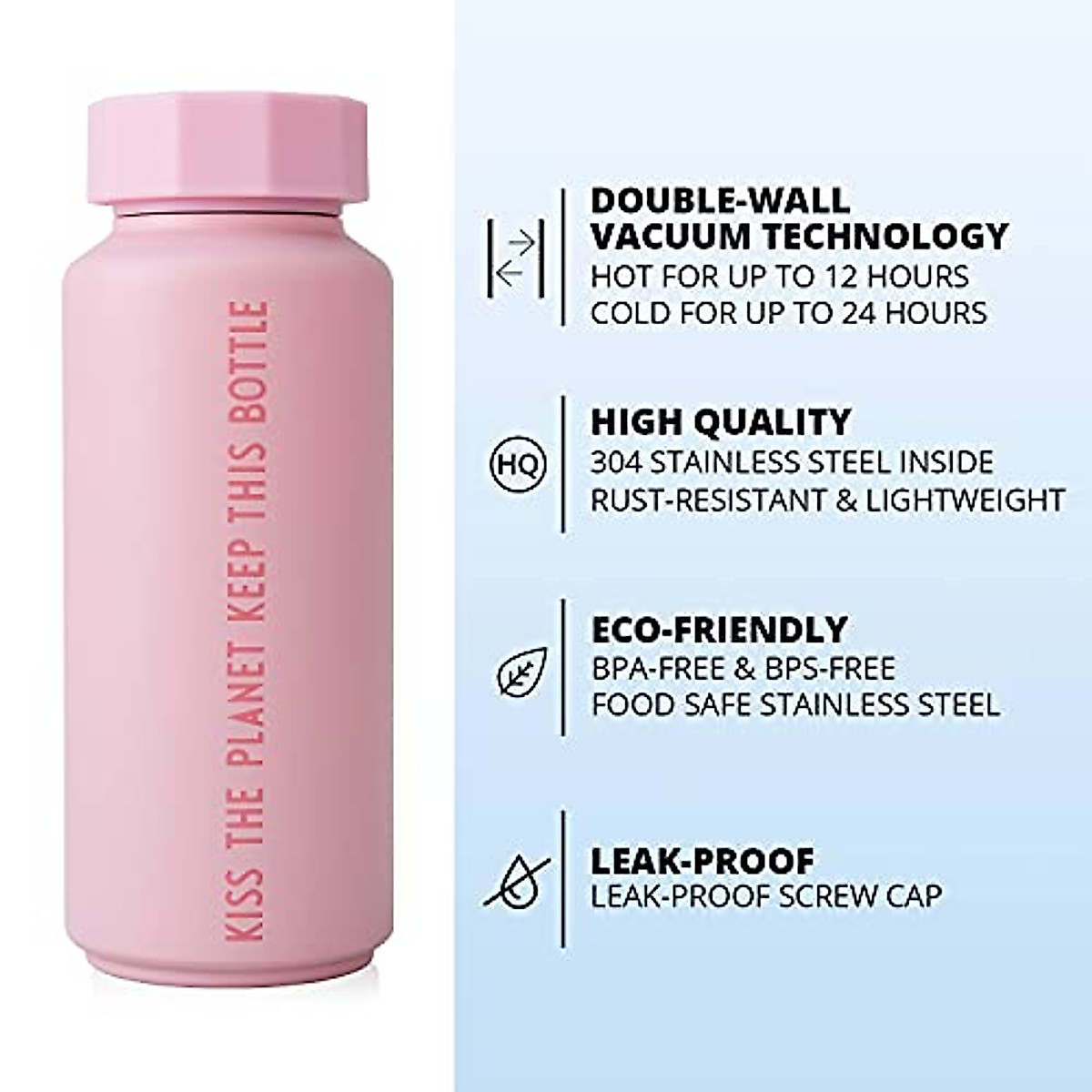 Design Letters Modern Water Bottle Wide Mouth 17 Oz | Vacuum Insulated Stainless Steel Water Bottle |Double Wall Thermo Bottle for Women, Girls | Reusable Leak Proof BPA/BPS Free Flask for Travel, Gym