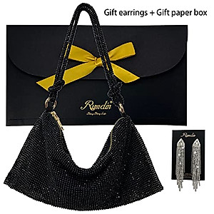 Rumdin Rhinestone Purse Chic Rhinestone Clutch Bag Black Women's Evening Handbags Sparkly Purse Hobo Bags for Women