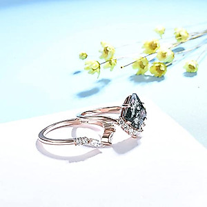 Natural Moss Agate Gemstone Genuine 925 Sterling Silver Ring for Women Kite Cut Women's Ring Set for Engagement Silver 925 Jewelry (Rose Gold Plated Silver, 5)