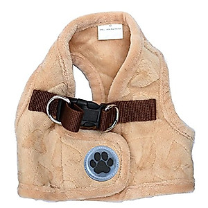 Fleece Soft Pet Harness Vest for Small/Medium Pets,Size Runs Smaller, Small fits Pets 3-6 Pound,Medium 8-12 Pound,Large 12-16 Pound (Medium: Neck 11", Beige)