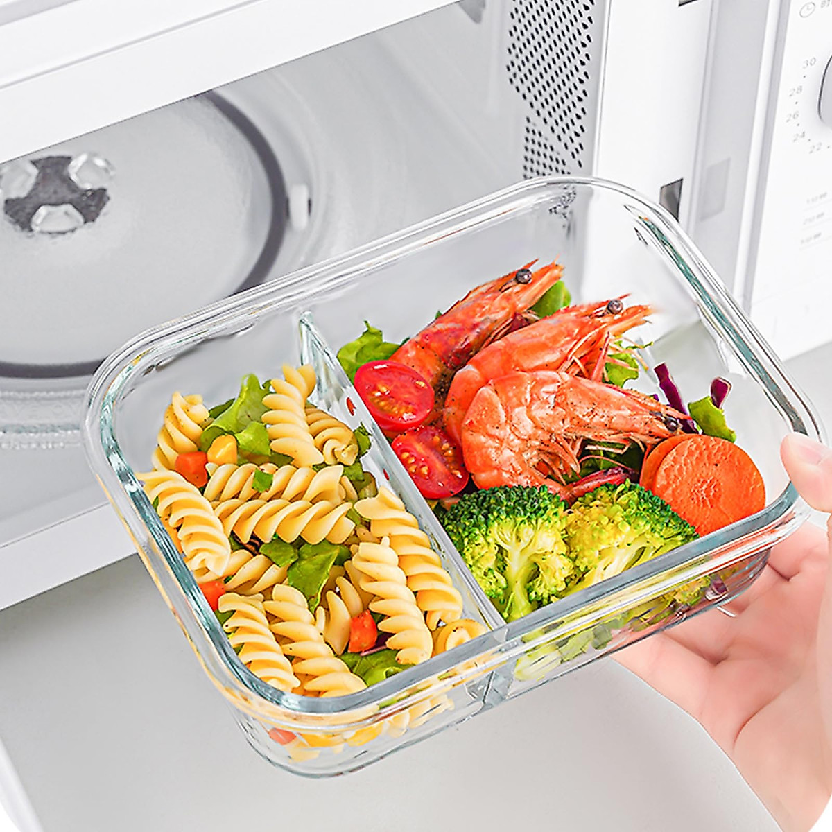 ATRDTO 5Pack35oz Glass Food Storage Containers with Lids-Meal Prep Containers 2 Compartments-Airtight Lunch Containers Bento Boxes with Snap Locking Lids for Microwave Freezer Oven