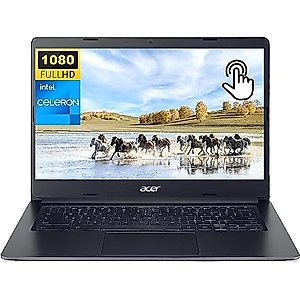 Acer 2023 Newest Chromebook 314 Laptop, 14" FHD IPS Touchscreen, Intel Celeron Dual-core Processor, 4GB RAM, 64GB eMMC, UHD Graphics, 12.5H Use, Wi-Fi, Chrome OS, Charcoal Black, Bundle with JAWFOAL