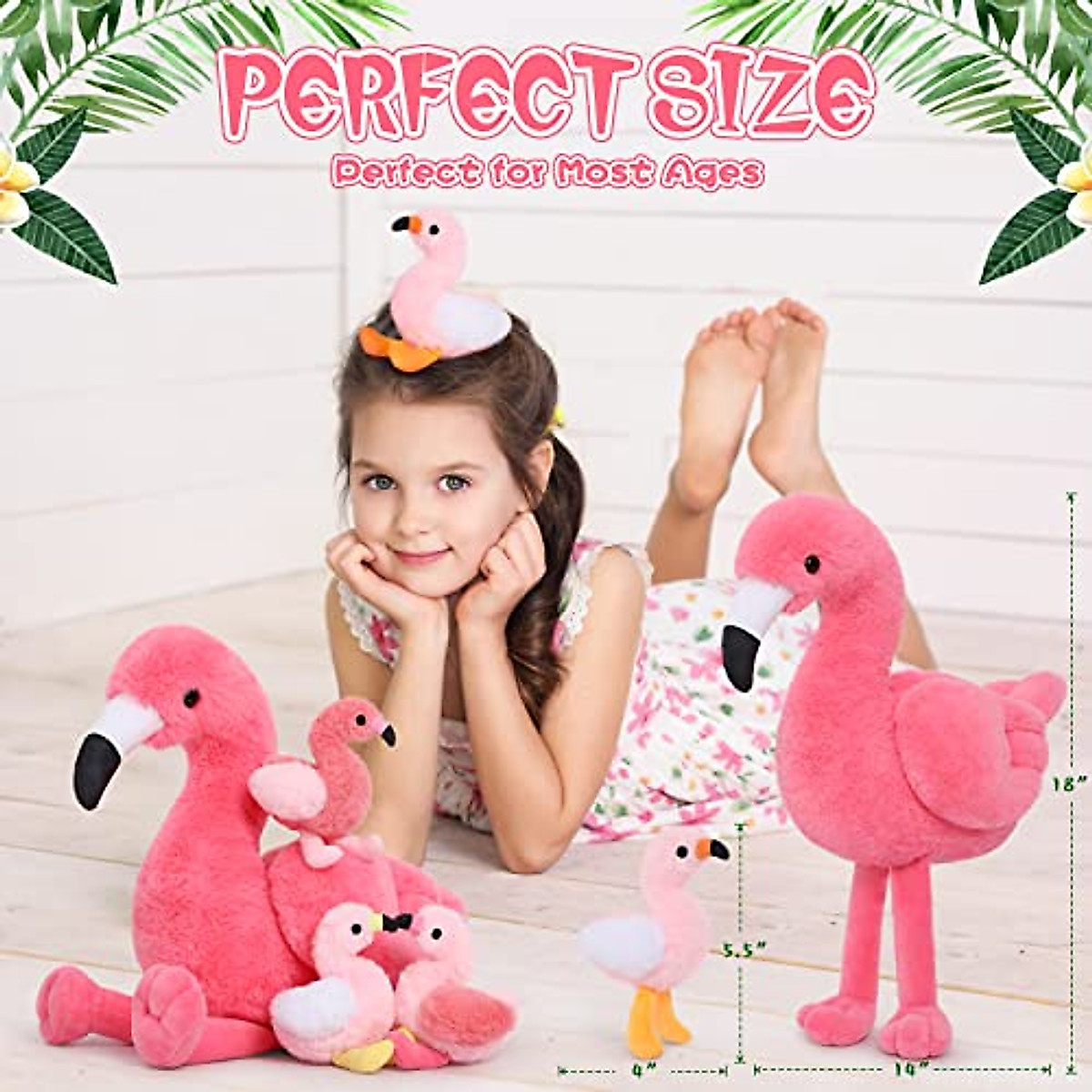 MorisMos Plush Flamingo Stuffed Animal-18 Inch Mommy Stuffed Flamingo with 4 Baby Flamingo Plush Toys Inside Zipper Tummy, Pink Flamingo Toy Gift for Girl Women Decor Birthday Christmas Valentines