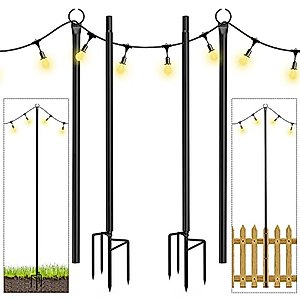 Espird String Light Poles for Outdoors,Christmas Decoration Poles for String Lights,3 in 1 Light Poles with Hooks for Deck Garden Patio Wedding Cafe Party 2PCS