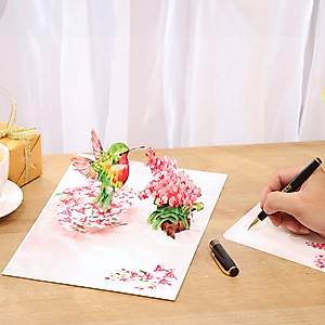 Birthday Card for Women, 3D Hummingbird Orchid Flower Pop Up Birthday Cards for Mom, Wife, Daughter, Her, Sister, Girlfriend, Grandma, Mother's day, Thank You, Anniversary, Valentine's Day Cards