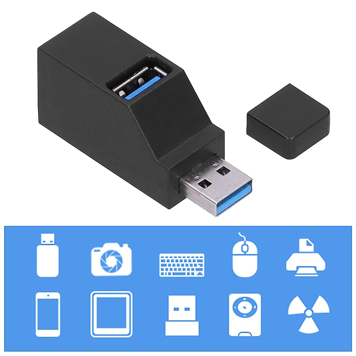 Portable USB Hub, Portable USB Hub High Speed 3 Port Portable Data Hub with Lanyard USB2.0 USB3.0 Interface Computer Supplies for Laptops, PC
