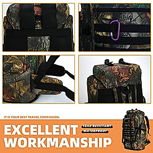 HongXingHai 70L/100L Hiking Camping Backpack MOLLE Rucksack Waterproof Traveling Daypack Durable High-Performance Backpack for Backpacking (Leaf camo, 70L/100L)