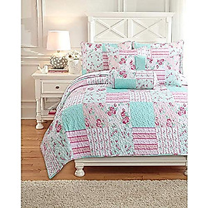 Cozy Line Home Fashions Tiffany Flower Garden Floral Polyester 3-Piece (Square, Rectangle, Bolster) Decor Throw Pillows, Pink, Blue, White