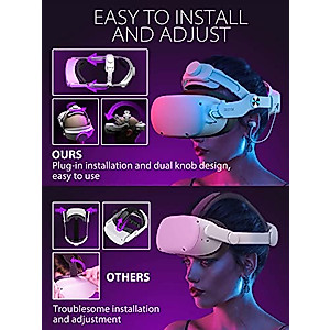 DESTEK QH1 Face Pressure-Free Head Strap, Compatible with Meta/Oculus Quest 2 | Includes Retractable Headphones, VR Accessories for Comfort Play