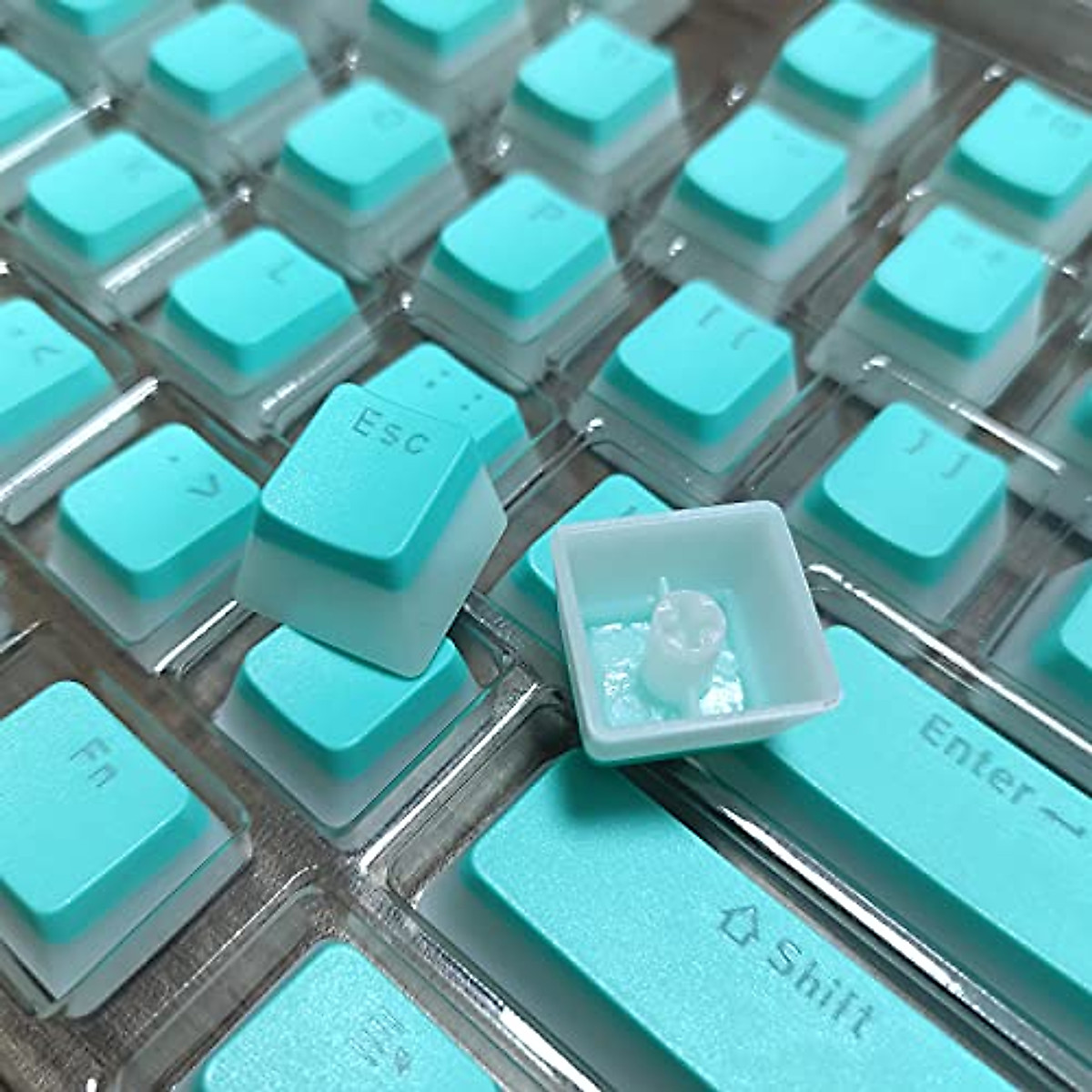 ROZELLA HOME Pudding Keycaps PBT Double- Shot OEM Profile ANSI Layout Compatible 60 61 87 TKL 104 108 Percent Mechanical Gaming Keyboard (Cyan)