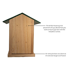 JCs Wildlife Screech or Saw-Whet Owl House - Cedar Nesting Box With Poly Lumber Roof - Made in the USA