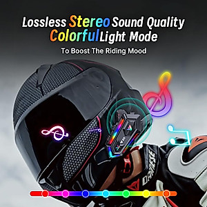 WNJACO Motorcycle Helmet Bluetooth Headset, Cool RGB Dazzling Lights Motorbike Helmet Speaker Double Noise Cancellation Intercom Communication Systems with IPX6 Waterproof/Strong Bass for Dirt Bike