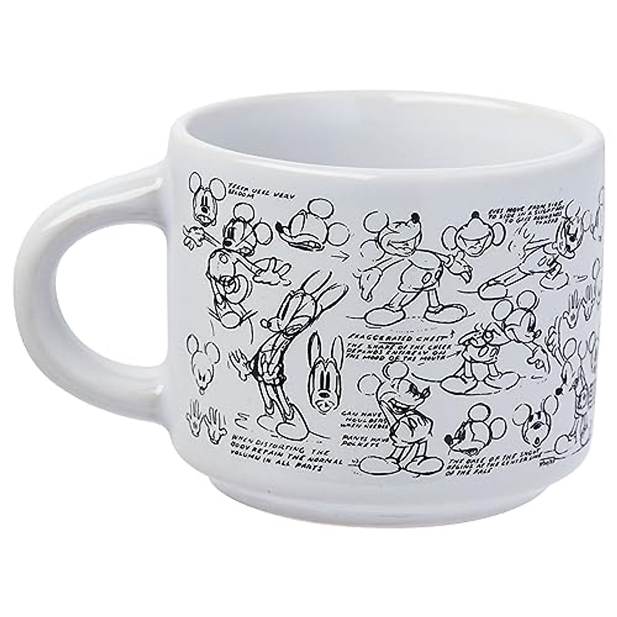Silver Buffalo Disney Mickey Mouse Vintage Sketches Art 4pc Stackable Ceramic Espresso Small Cup Set, 3 Ounces