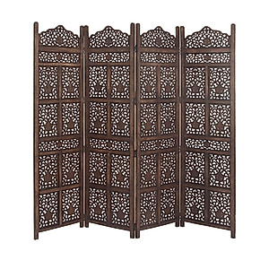 Deco 79 Wood Floral Handmade Partition Room Divider Screen, LARGE SIZE, Brown