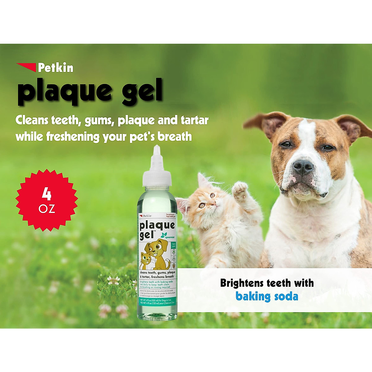 Petkin Plaque Remover Gel – Cleans Teeth and Gums, Removes Plaque and Tartar - Freshens Breath and Whitens Teeth with Baking Soda - Ideal for Daily Use, No Brushing or Rinsing - 4 fl oz