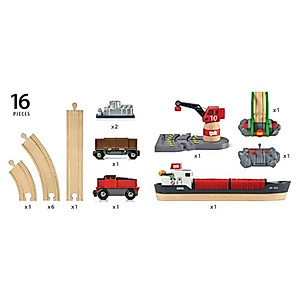 BRIO World - 33061 Cargo Harbor Set | 16-Piece Train Set with Accessories Wooden Tracks | Ideal Gift for Kids Aged 3+ | Certified Sustainable Materials