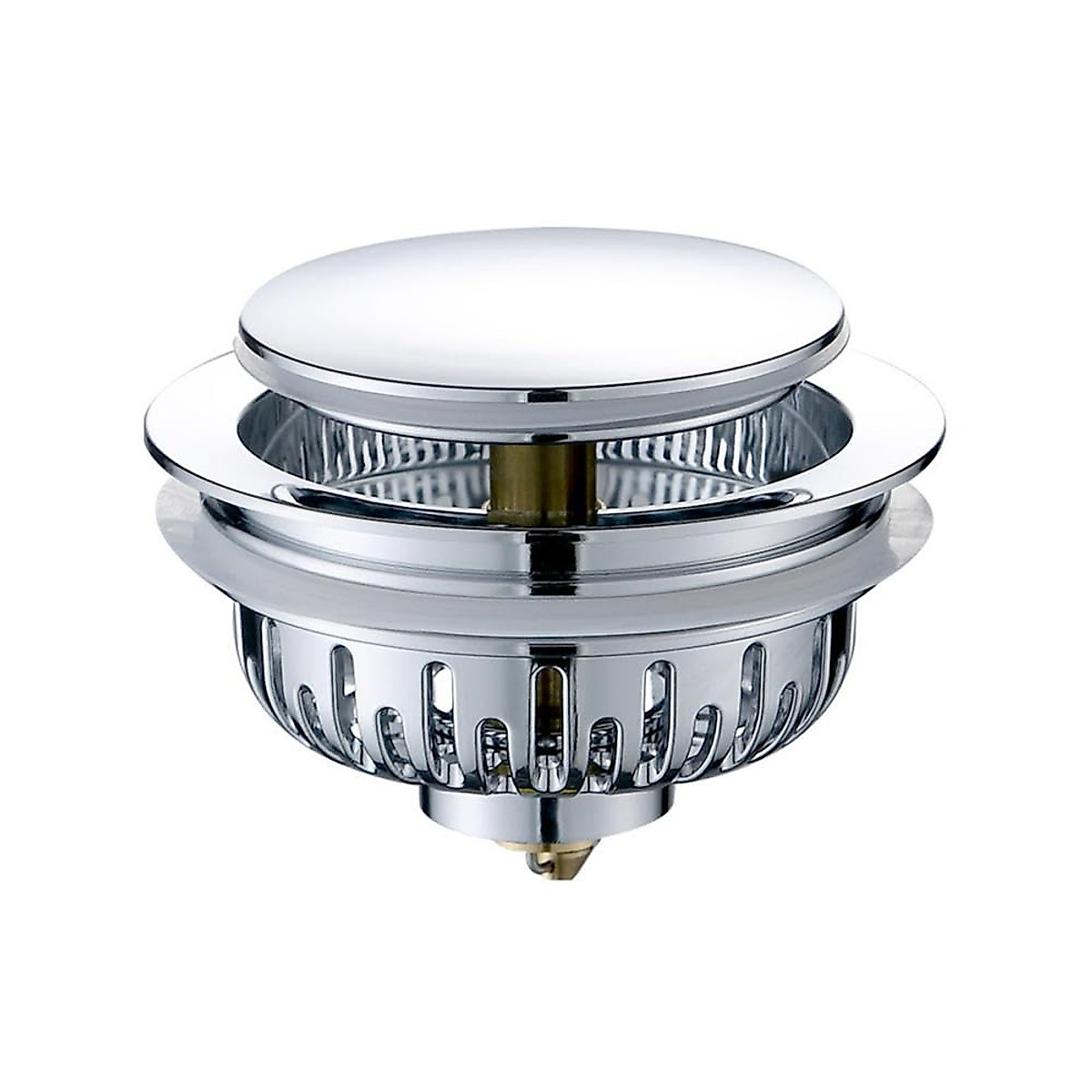 KUNMNGF Sink Stopper Bathroom Drain,Kitchen Sink Strainer,Sink Drain Stopper,Bathtub Sink Strainer Carrying Basket,Stainless Steel Kitchen Sink Bouncing Press Strainer for Kitchen,Bathroom, Silver