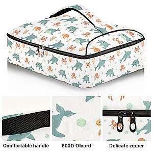 Kcldeci Insulated Thermal Food Carrier Insulated Casserole Carrier for Hot or Cold Food,Nautical Cute Sea Animals Insulated Tote Bag for Potluck Cookouts Parties Picnic,Lasagna Lugger