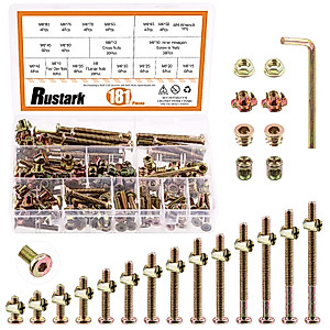 Rustark 181Pcs M6 x 15-80mm Crib Screws Hardware Replacement Kit Zinc Plated Hex Socket Head Cap Bolts Thread Nutsert Barrel Nuts T-Nuts and Flange Nuts Assortment Kit for Crib Beds Furniture