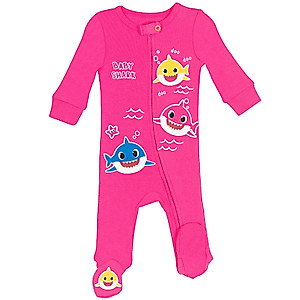 Pinkfong Baby Shark Infant Baby Girls 2 Pack Zip Up Sleep N' Play Coveralls Pink/Gray 24 Months
