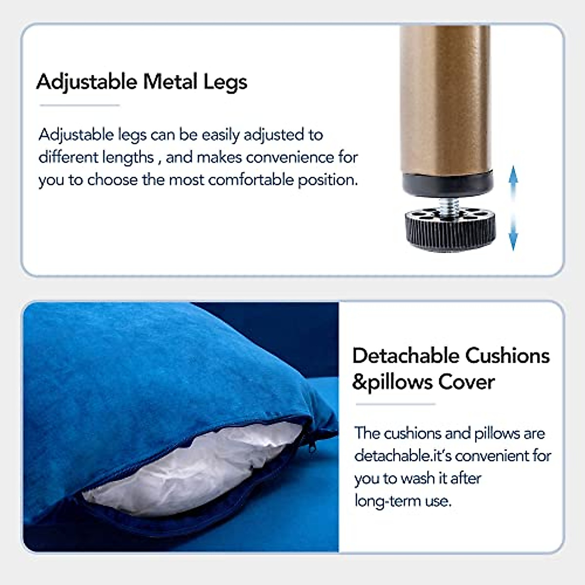 Lifeand Modern Velvet Sofa with Metal Legs,Loveseat Sofa Couch with Two Pillows for Living Room and Bedroom,Blue