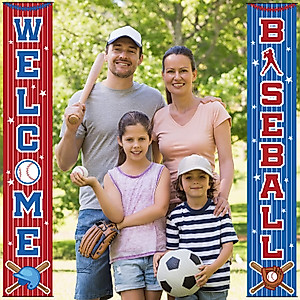 Baseball Party Decorations Baseball Themed Birthday Porch Sign Welcome Door Hanging Banner Baseball Sports Porch Sign for Boy Kid Teenager Baby Shower Baseball Birthday Party Supplies 71 x 12 Inches