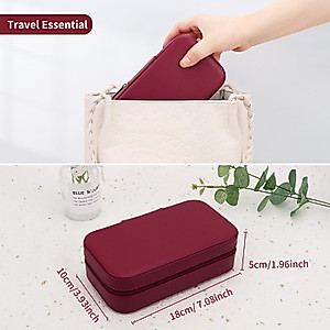 DesignSter Travel Jewelry Box, PU Leather Portable Jewelry Case, Small Jewelry Boxes for Gifts, Travel Jewelry Organizer for Women Rings Earrings Necklaces Bracelets (Wine Red)