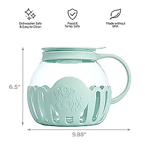 Ecolution Patented Micro-Pop Microwave Popcorn Popper with Temperature Safe Glass, 3-in-1 Lid Measures Kernels and Melts Butter, Made Without BPA, Dishwasher Safe, 3-Quart, Aqua