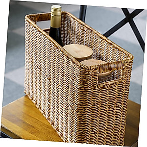 Magazine Newspaper Basket Brackets for Shelves Weaving Books Woven Basket Narrow Magazine Basket Book Basket Rattan Woven Decorative Basket Vegetables Holder Handled Basket