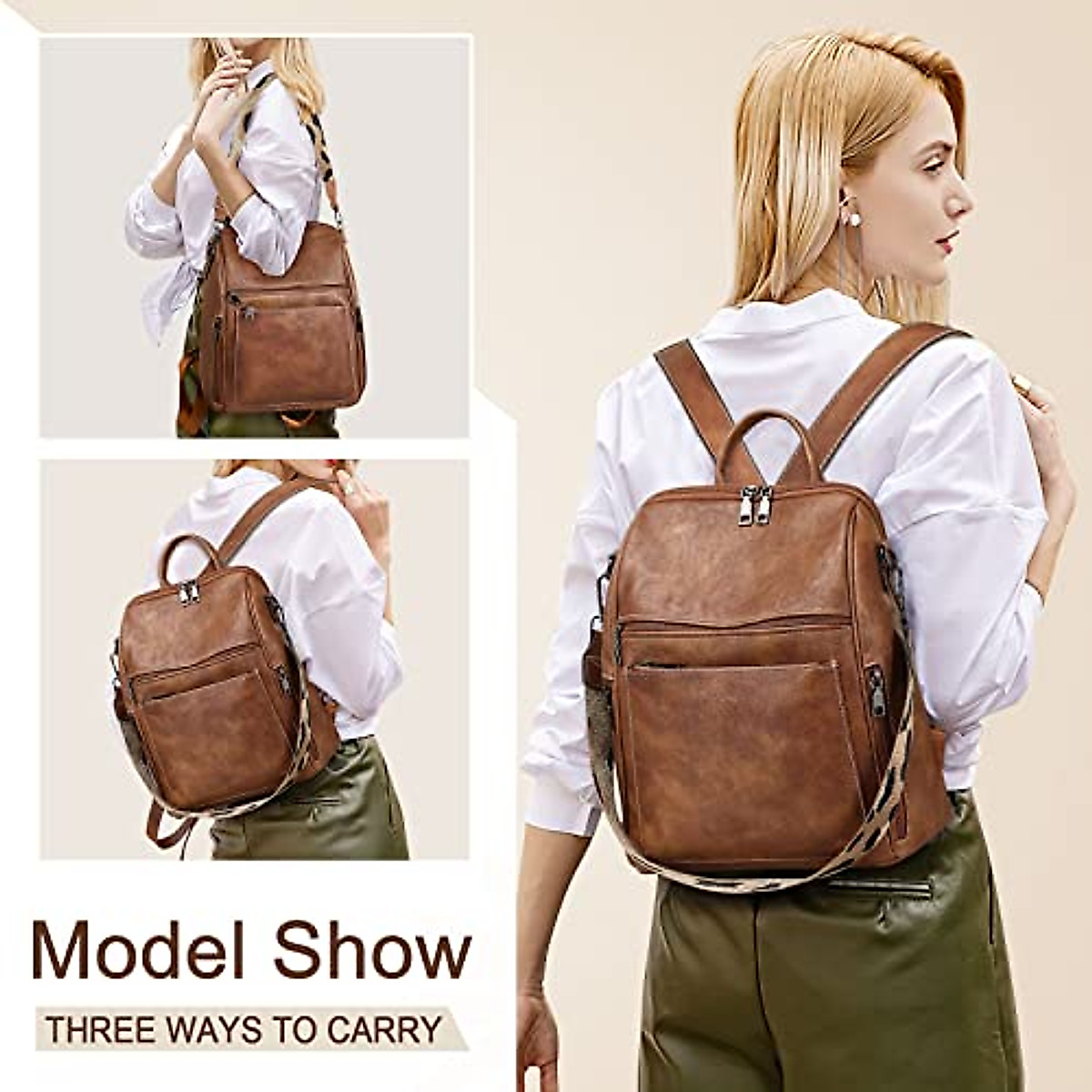 AGLOD Leather Backpack Purse for Women Fashion Ladies Multipurpose Designer Handbags Shoulder Bag Teens Girls Travel Bag Casual Daypacks with Wristlet