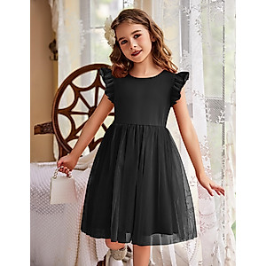 Arshiner Girls' Tulle Sundress Summer Flower Princess Wedding Dress for Toddler Girl (Black, 2T)