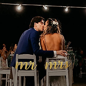 Pre-Strung Mr & Mrs Sign for Wedding Table - Wedding Decorations for Reception and Ceremony , Wedding Sign Gold Wedding Decor , Sweetheart Table Wedding Banner for Bride and Groom Chair - by Prazoli