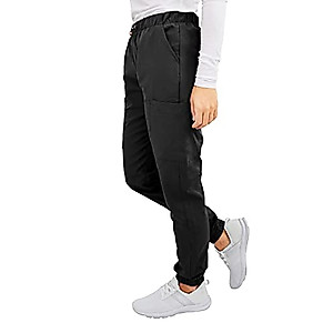 Green Town Women's Medical Nursing Jogger Slim Fit Scrub Pant GT Performance-Black-Small Petite