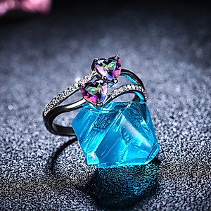 Milacolato 925 Sterling Silver Promise Ring for Her 18K White Gold Plated Double Stone Ring Heart Birthstones Toi et Moi Engagement Ring Jewelry Size 7