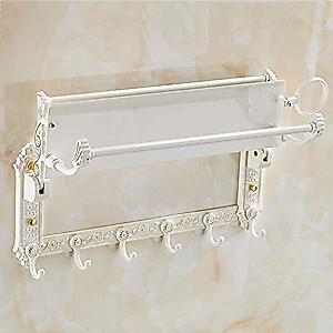 HYJMJJ Wall Mounted Coat Rack, Wall Mounted Space Aluminum Foldable Bathroom Shelves Storage Rack with Hook, Single Rod Towel Rack，Not Fade Multifunction Cosmetic Storage Rack,for Home Kitchen
