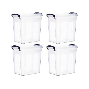 Superio Clear Storage Bins with Lids, Stackable Deep Storage Boxes with Latches and Handles, Extra Small, 4 Pack, Deep Containers for Home, Garage, and Kitchen