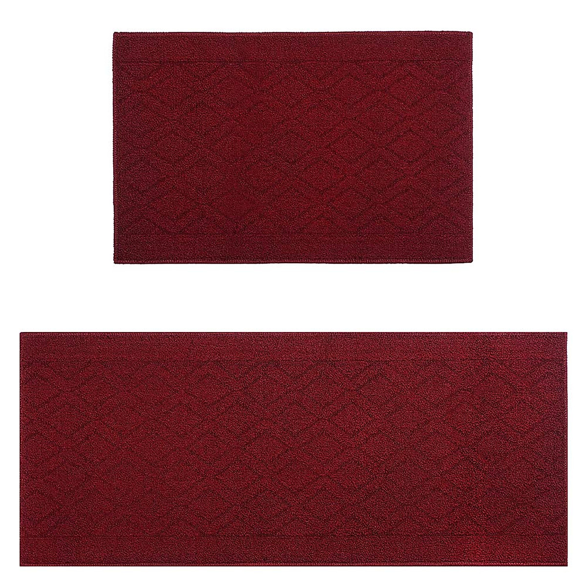 COSY HOMEER 48x20 Inch/30X20 Inch Kitchen Rug Mats Made of 100% Polypropylene 2 Pieces Soft Kitchen Mat Specialized in Anti Slippery and Machine Washable,red