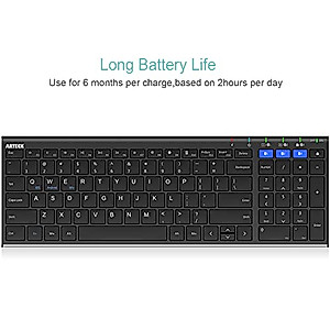 Arteck HB193 Universal Bluetooth Keyboard Multi-Device Stainless Steel Full Size Wireless Keyboard for Windows, iOS, Android, Computer Desktop Laptop Surface Tablet Smartphone Rechargeable Battery