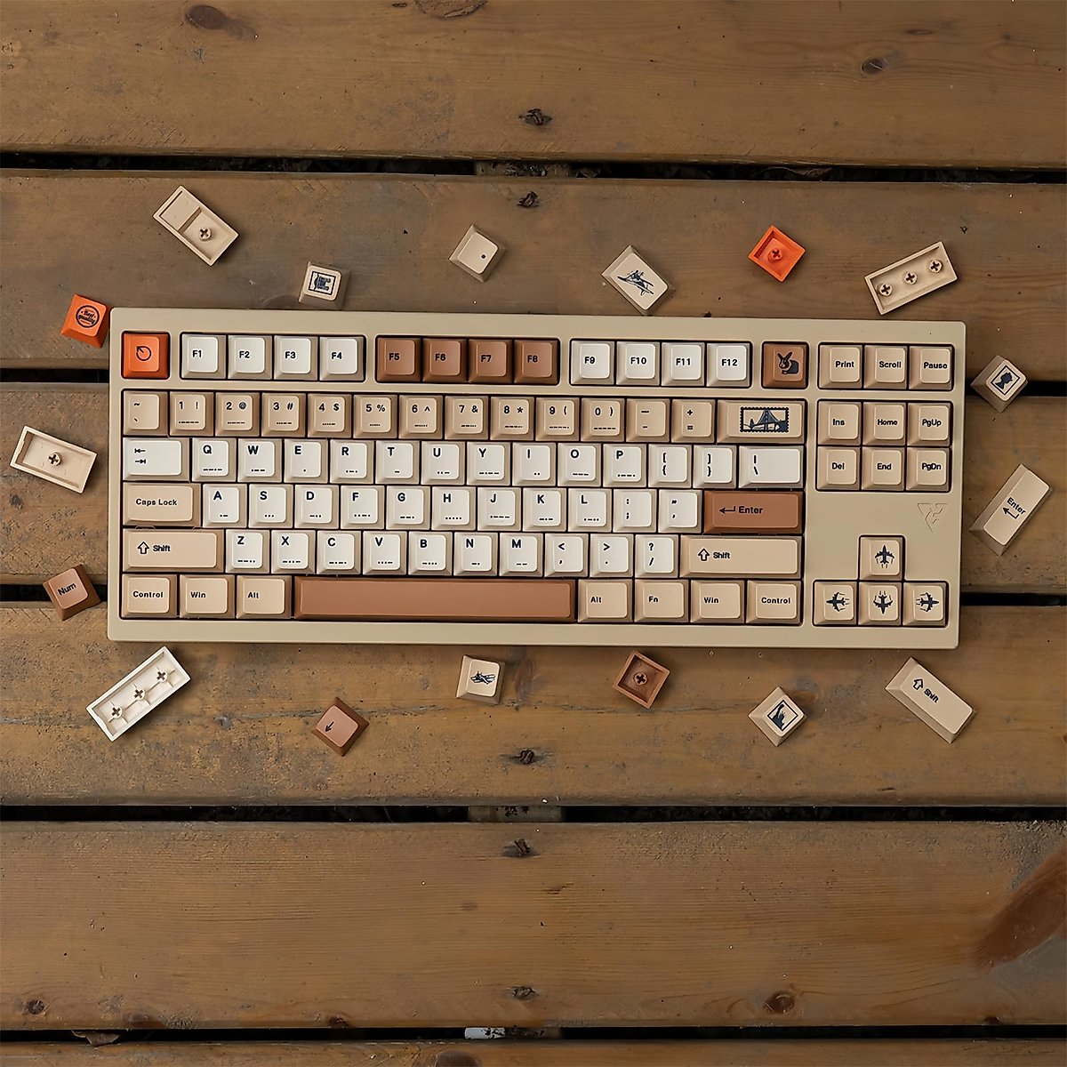 ZMX PBT Retro Keycaps,Cherry Profile Thick Dye-Sub Keycaps Set Full 143 Keys Custom Keycap for ISO ANSI 60% 65% 100% TKL Cherry MX Switches Mechanical Gaming Keyboard Vintage Beige Keycaps