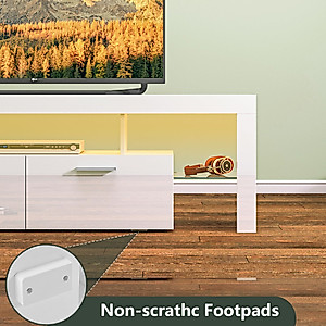 Clikuutory Modern LED 63 inch Long TV Stand with Large Storage Drawer for 50 55 60 65 70 75 Inch TVs, White Wood TV Console with High Glossy Entertainment Center for Living Room, Bedroom, White