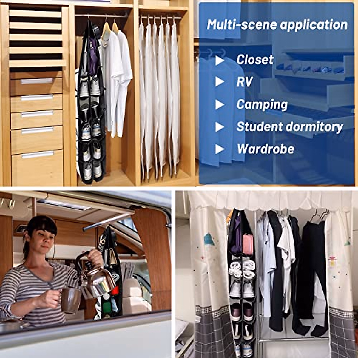 PENGFULL Hanging Shoe Organizer Rack,Closet Hanging Organizer,Side Pockets Have 27 Pockets,4 Self-Adhesive Straps, Can Be Used for Several Things.Perfect for Closets, RVs, Campers, Student Dormitory