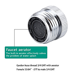 Ceaeso Faucet To Garden Hose Adapter With Aerator,Sink Faucet To Garden Hose Adapter For Bathroom/Kitchen,3/4" GHT Thread Chrome Finished…