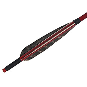 zzuus 34" Wooden Arrows 3 Eagle Feathers Fletching Traditional Target Arrows for Recurve Bow or Longbow Beginner Red Brown Polished Shaft Hunting Target Practice Arrow (6Pcs)