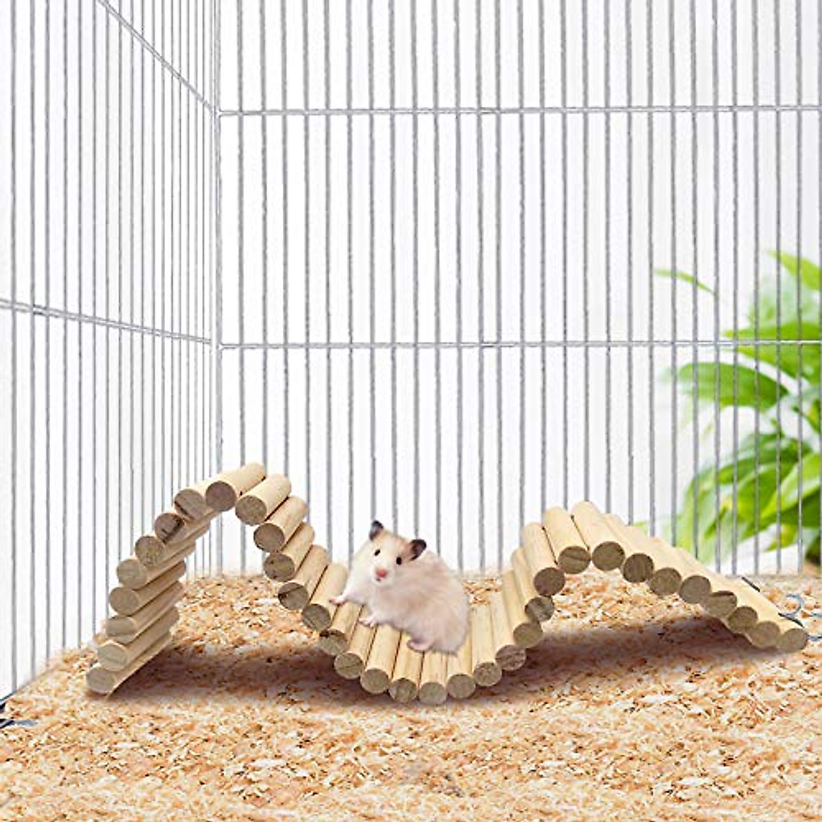 kathson 6 Pcs Wooden Hamster Suspension Ladder Bridge,Bendable Long Climbing Ladders Pet Cage Toy Accessories Hideout Natural Chew Balls for Mouse Chipmunk Rabbits and Other Small Animals
