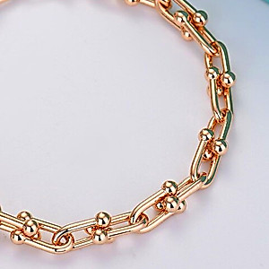 Naivo Hardware Link Bracelet - Gauge Link Bracelet 18K Gold Plated 7.5 inch U Style Link Bracelet (Rose Gold)