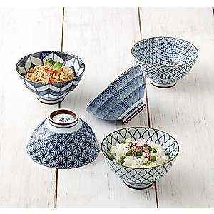 Saikai Pottery 19541 Picture Change Rice Bowl, Old Dyed, Blue, 10.1 fl oz (300 ml)