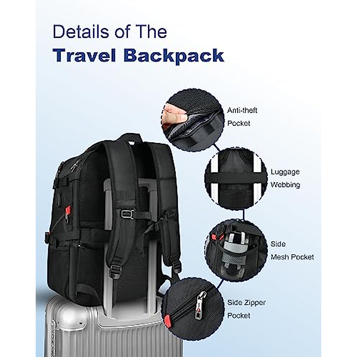 DTBG 50L Extra Large Travel Backpack Suitcase Carry On airplanes Luggage Bag for Men Fits 17 Inch Laptop computer Water Resistant Backpack For weekender Travel Work College Business -Black