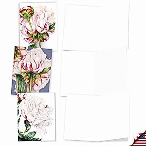 The Best Card Company - 10 Boxed Note Cards with Flowers - Blank Assorted Floral Notecards Bulk (4 x 5.12 Inch) - Precious Peonies AM6279OCB-B1x10