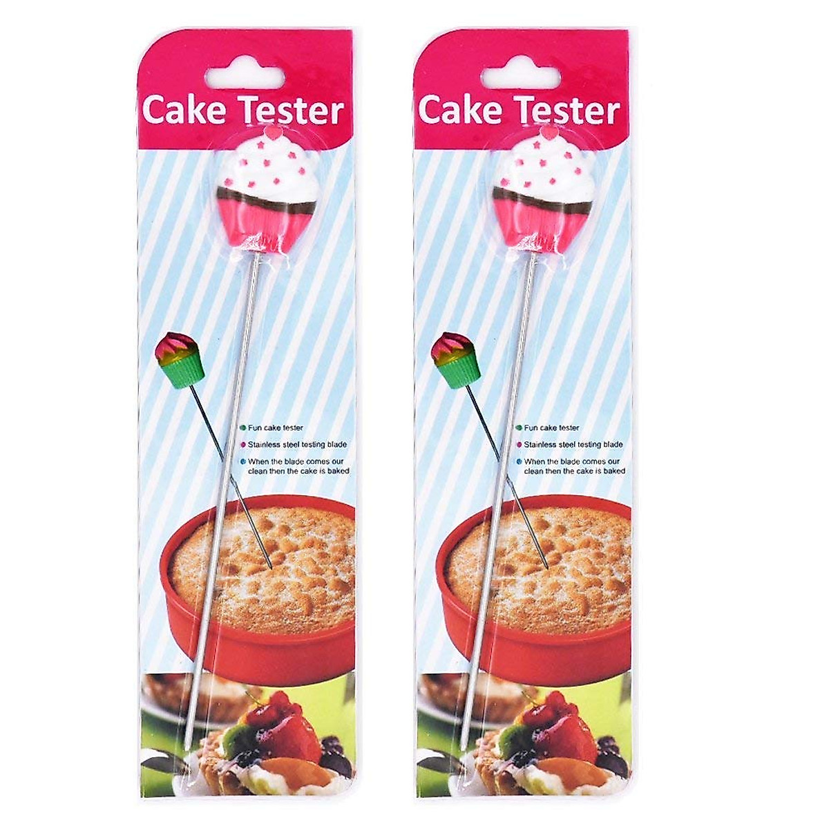 MoldFun 2Pcs Cake Tester Probe Cake Bread Pastry Biscuit Cookie Muffin Baking Cooking Stainless Steel Long Tester Skewer Sticks Tool