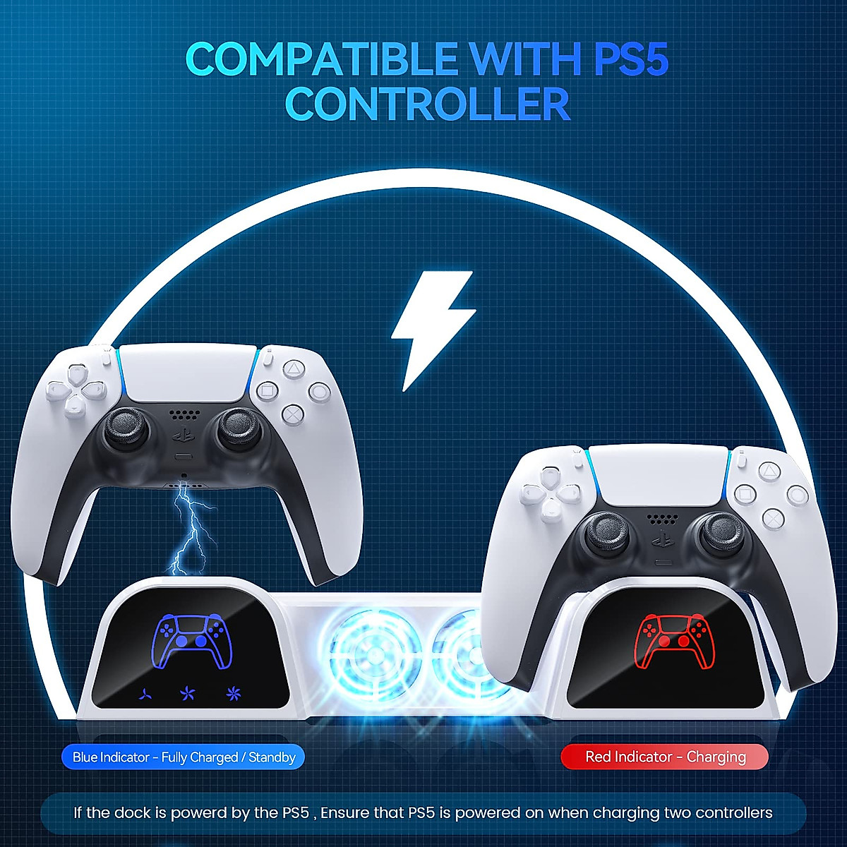 DAICEL PS5 Station with Charger for DualSense Controllers, Dual Cooling Fan Stand for PS5, Dock Accessories Compatible with PS5, Remote Holder and 11 Games Storage for PS5 Vertical Stand (White)